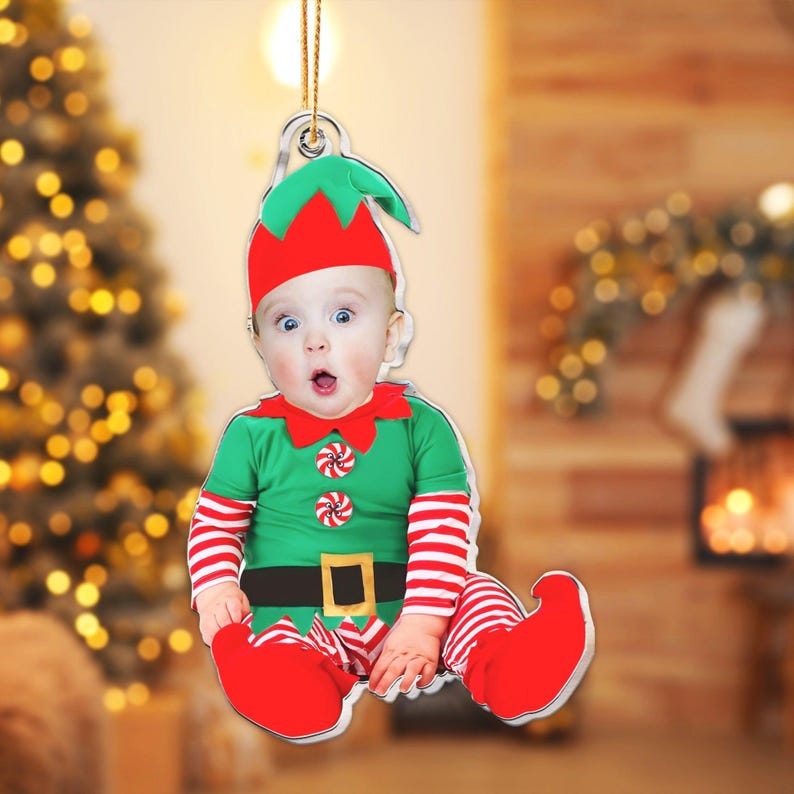 Adorable Newborn Baby Elf, Personalized Babys Photo First Christmas ...