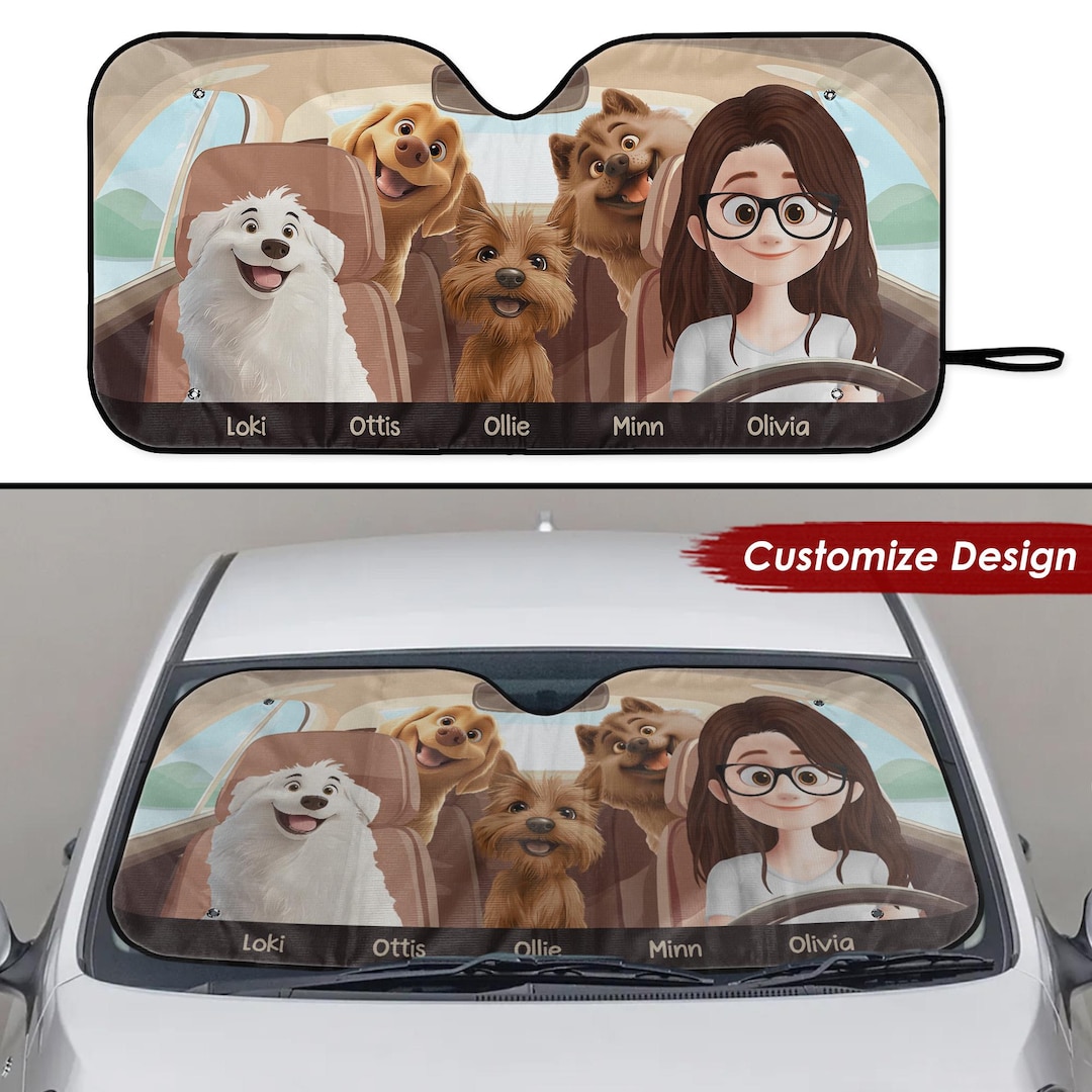 A Girl and Her Dogs - Personalized Car Sun Shade, Dog Car Sun Shade ...