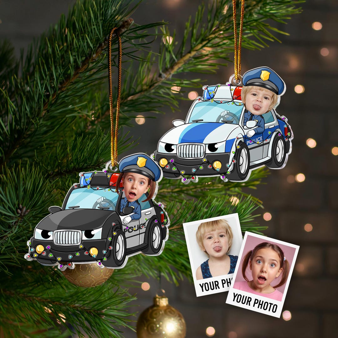 Custom Kid Face Police Car Cartoon, Personalized Acrylic Photo Ornament ...