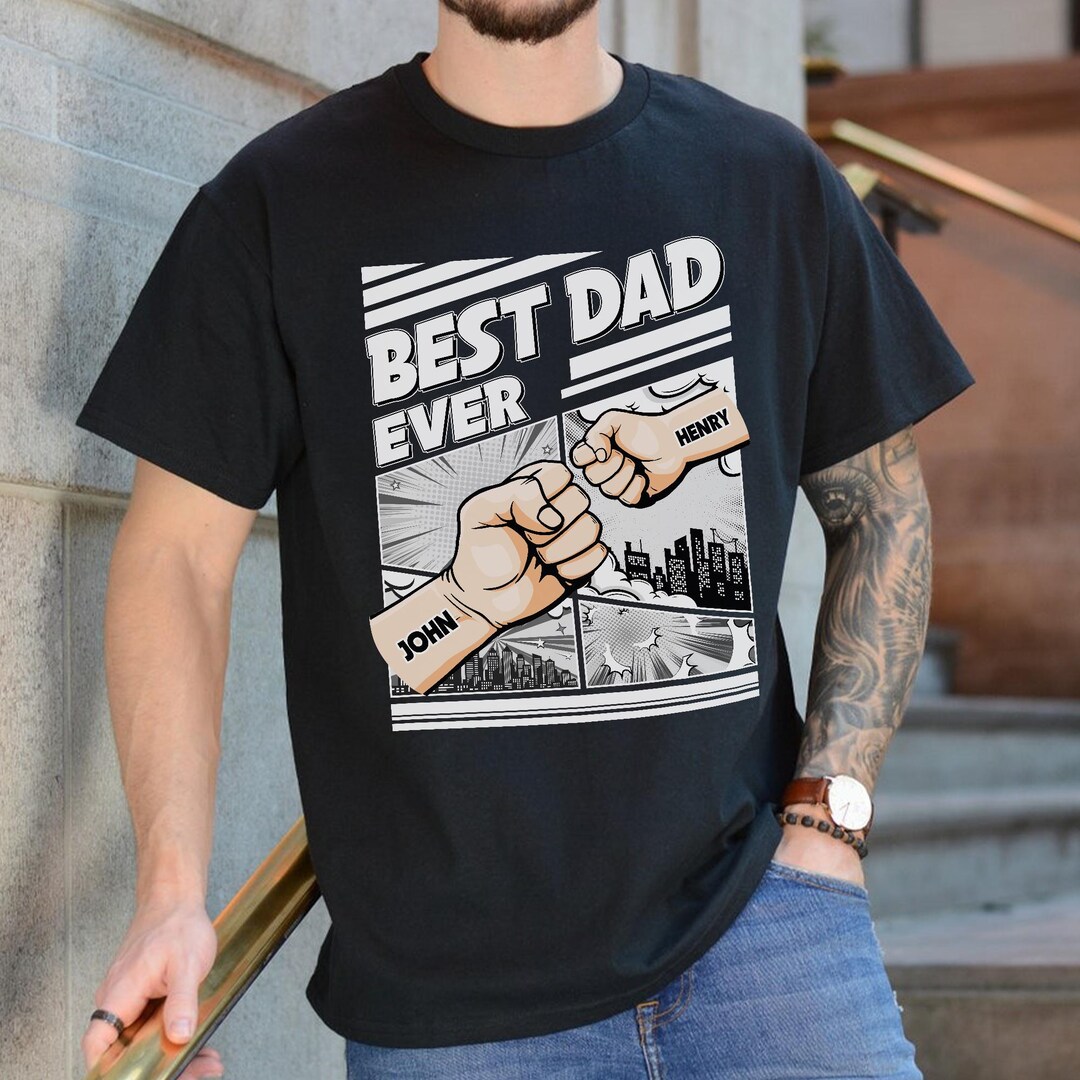 Custom Fathers Day Shirt With Kids Names, Fathers Day Gift, Fist Bump ...