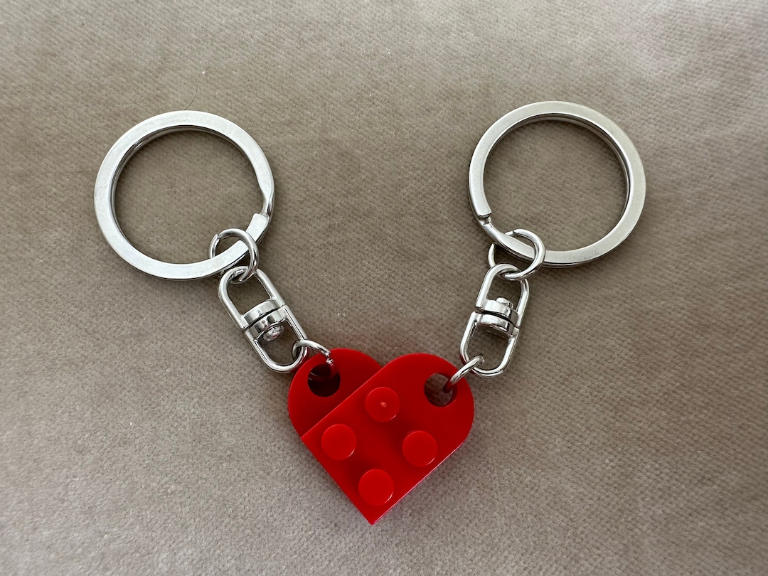 Heart Keychain Set Made With LEGO® Bricks, Gift Set for Couples ...