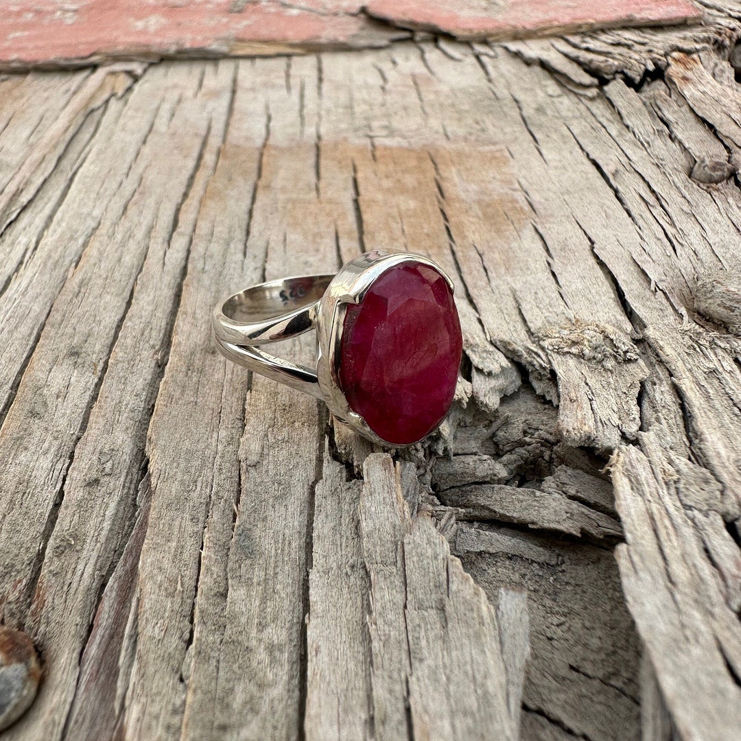 Top Grade Indian Ruby Ring Handmade Gemstone Ring 925 Sterling Silver ...