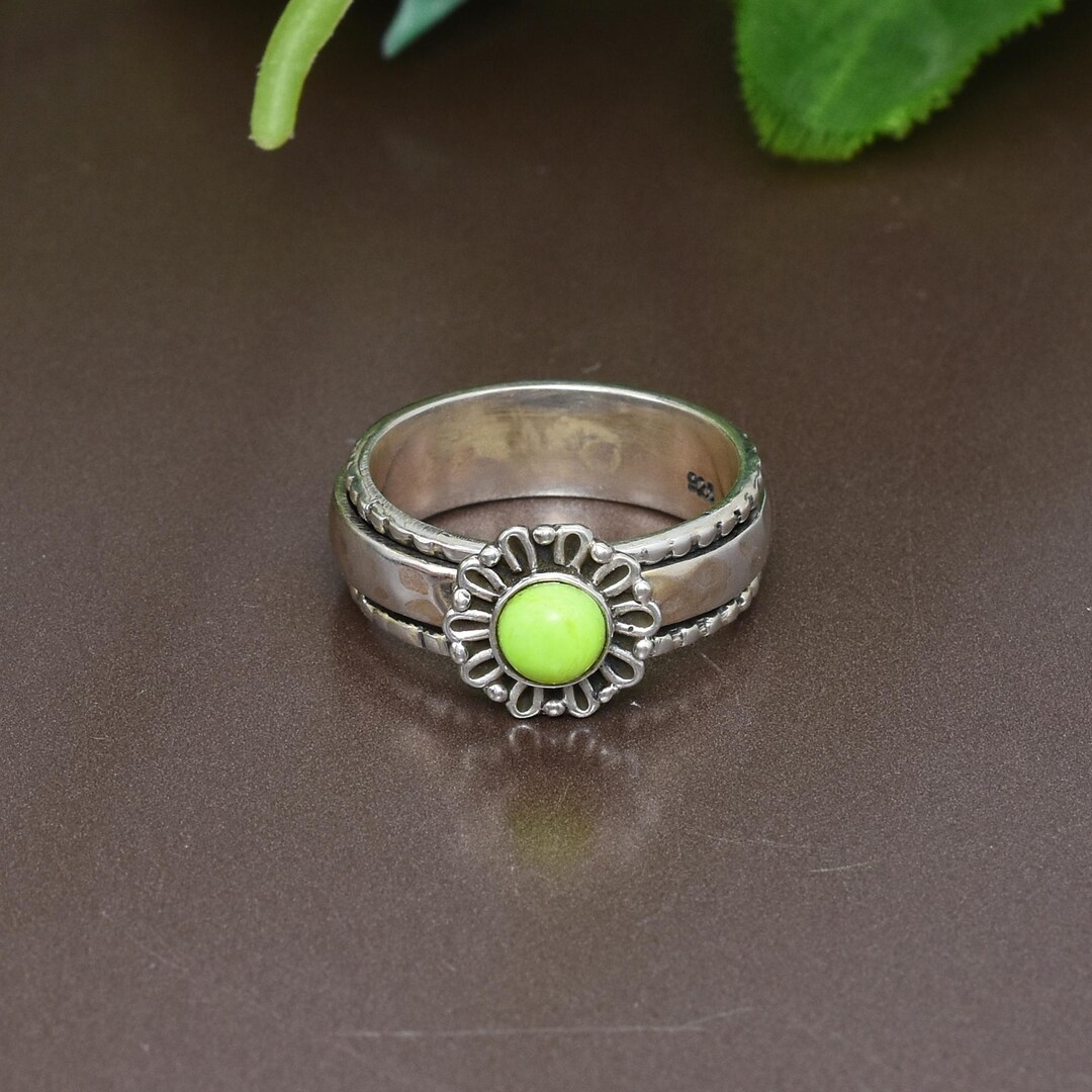 Genuine Gaspeite Spinner Ring 925 Sterling Silver Handmade Ring ...