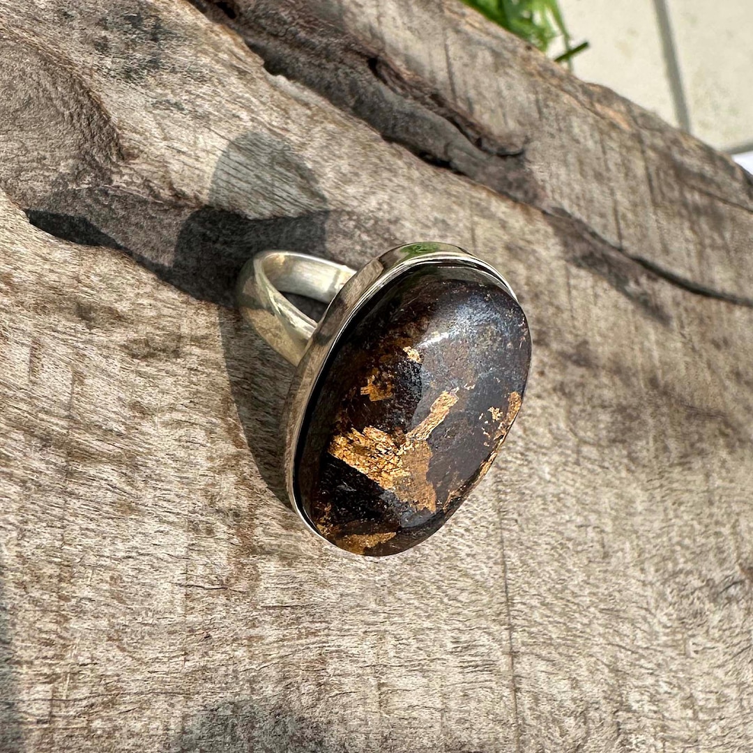 Natural Bronzite Gemstone Ring: Handmade 925 Sterling Silver Statement ...