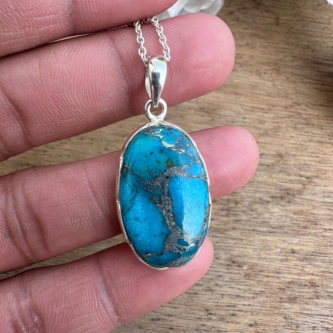 Arizona Turquoise & Pyrite Pendant: Handmade Sterling Silver Jewelry - Etsy