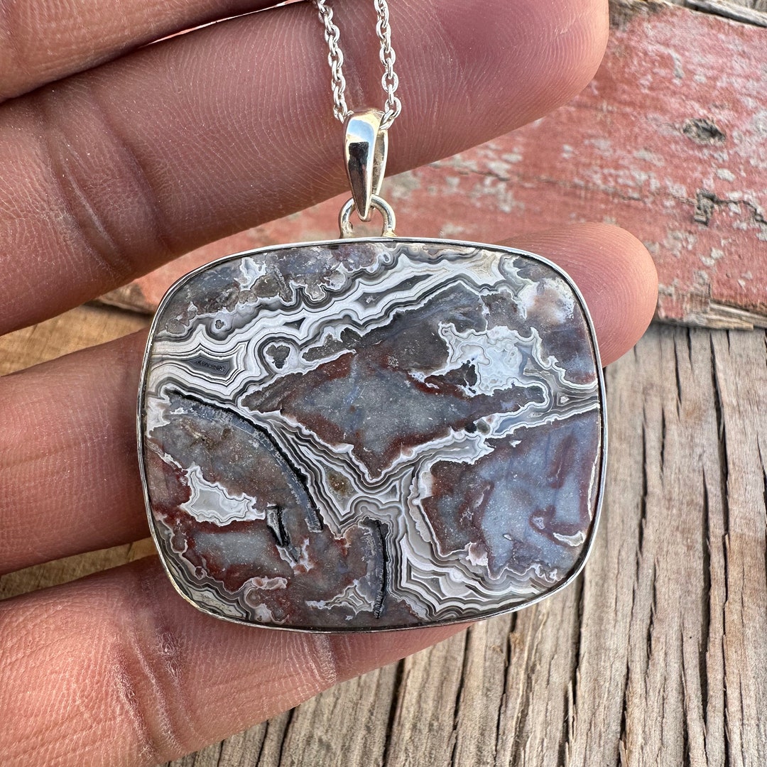 Natural Crazy Lace Gemstone Pendant Necklace 925 Sterling Silver ...