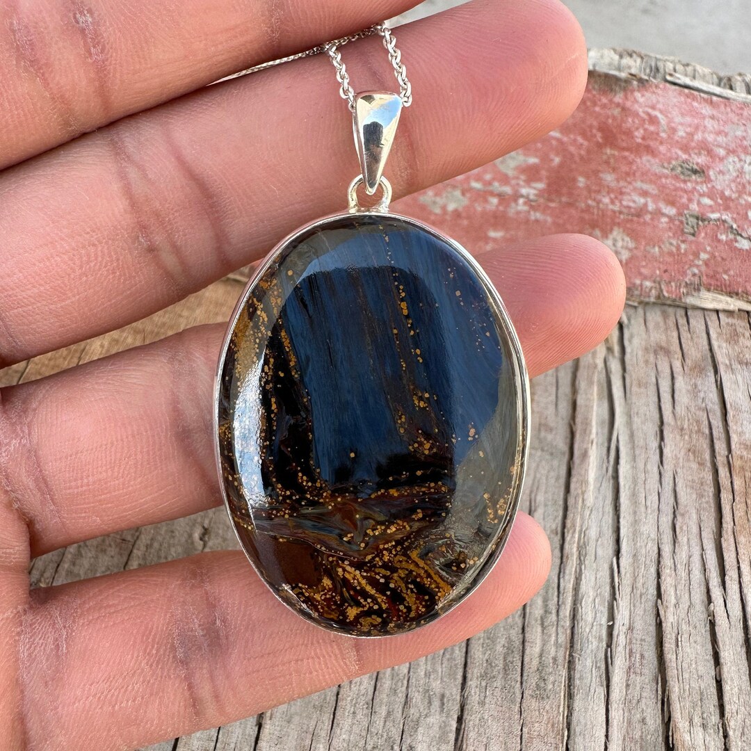 Genuine Pietersite Gemstone Pendant Necklace 925 Sterling Silver ...