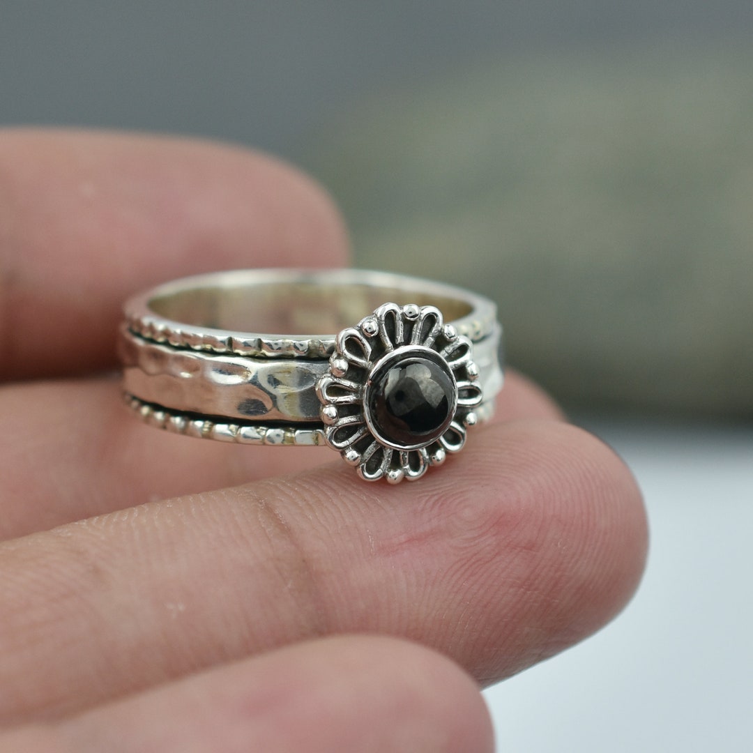 Natural Shungite Gemstone Ring 925 Sterling Silver Spinner Ring ...