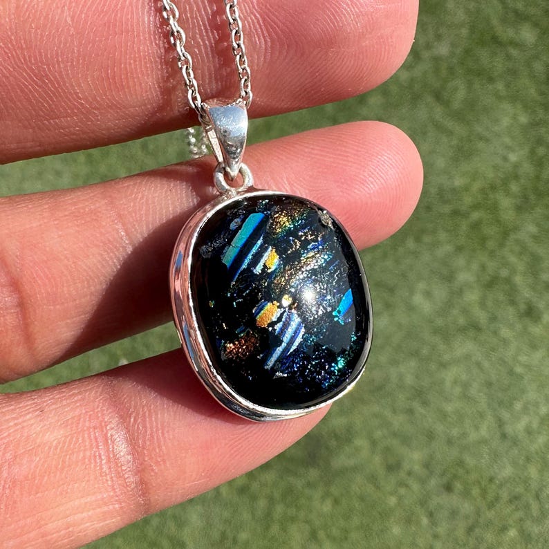 Dichroic Glass Gemstone Pendant Handmade Necklace Colorful Fused Glass ...