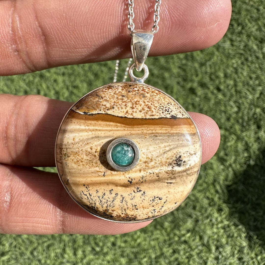 Picture Jasper Gemstone Pendant Necklace Handmade Jewelry Necklace 925 ...