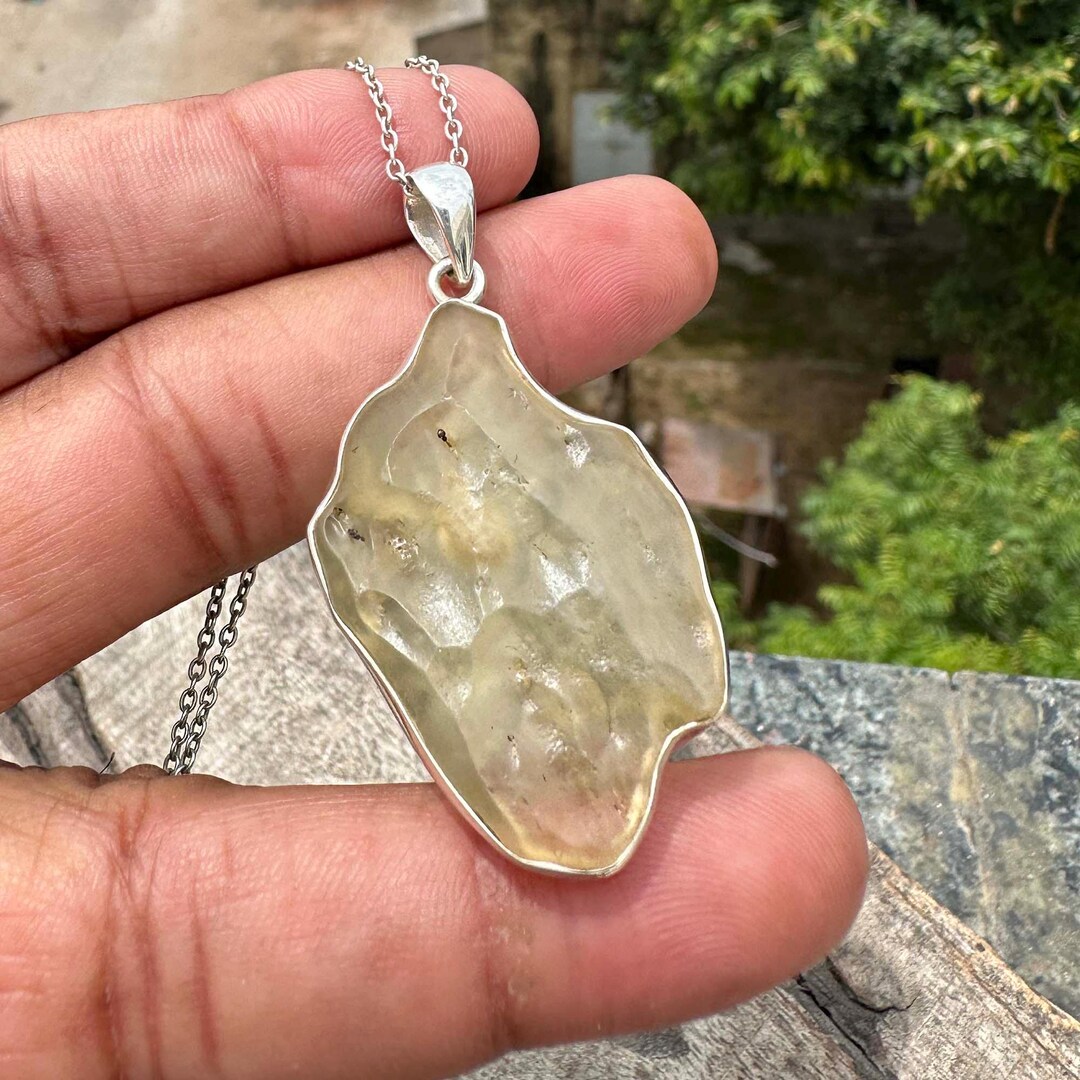 Libyan Desert Glass Pendant Necklace: Handmade Sterling Silver Jewelry ...