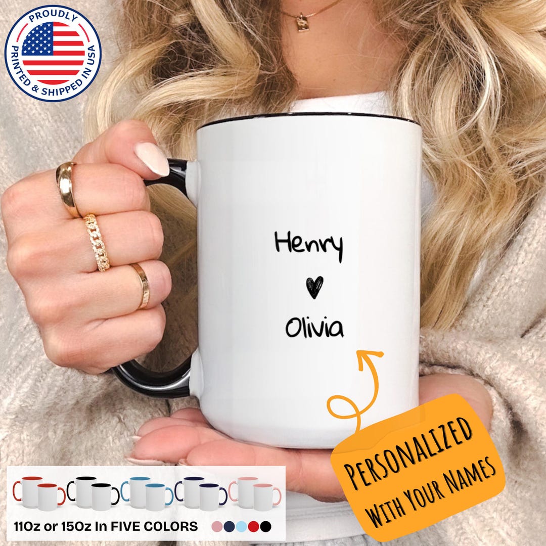 Custom Couple Mug, Add Own Names or Text, Personalized Gift for Him Her ...