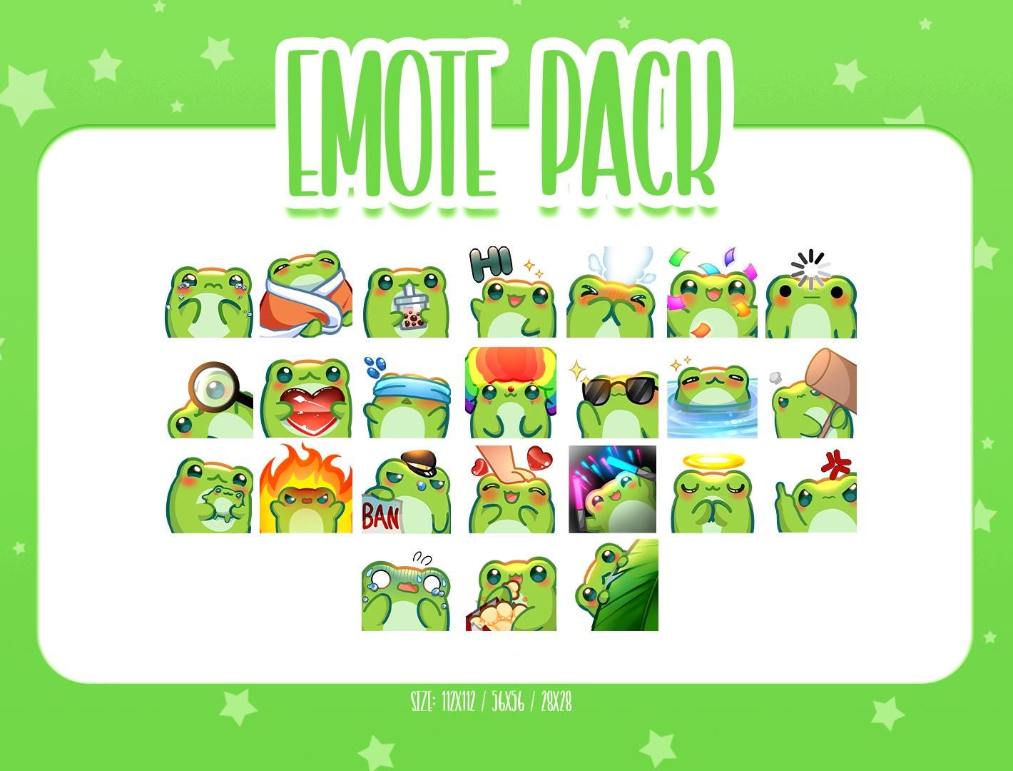 Cute Frog Bundle Pack - 24 Emote, Chibi Frog Twitch Emotes, Cute and ...