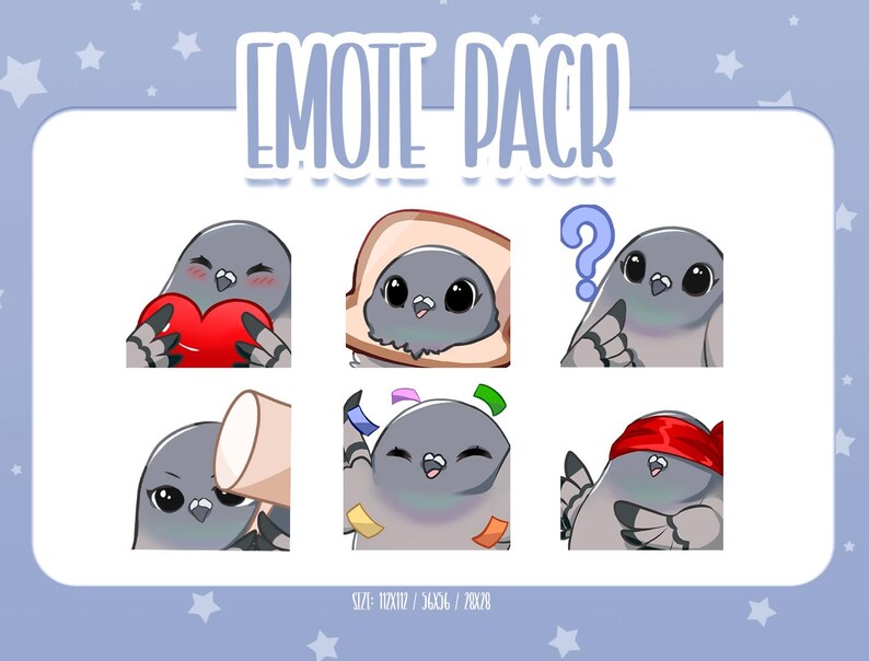 Cute Pigeon Emote Set 1, Chibi Pigeon Twitch Emotes, Cute y Kawaii ...