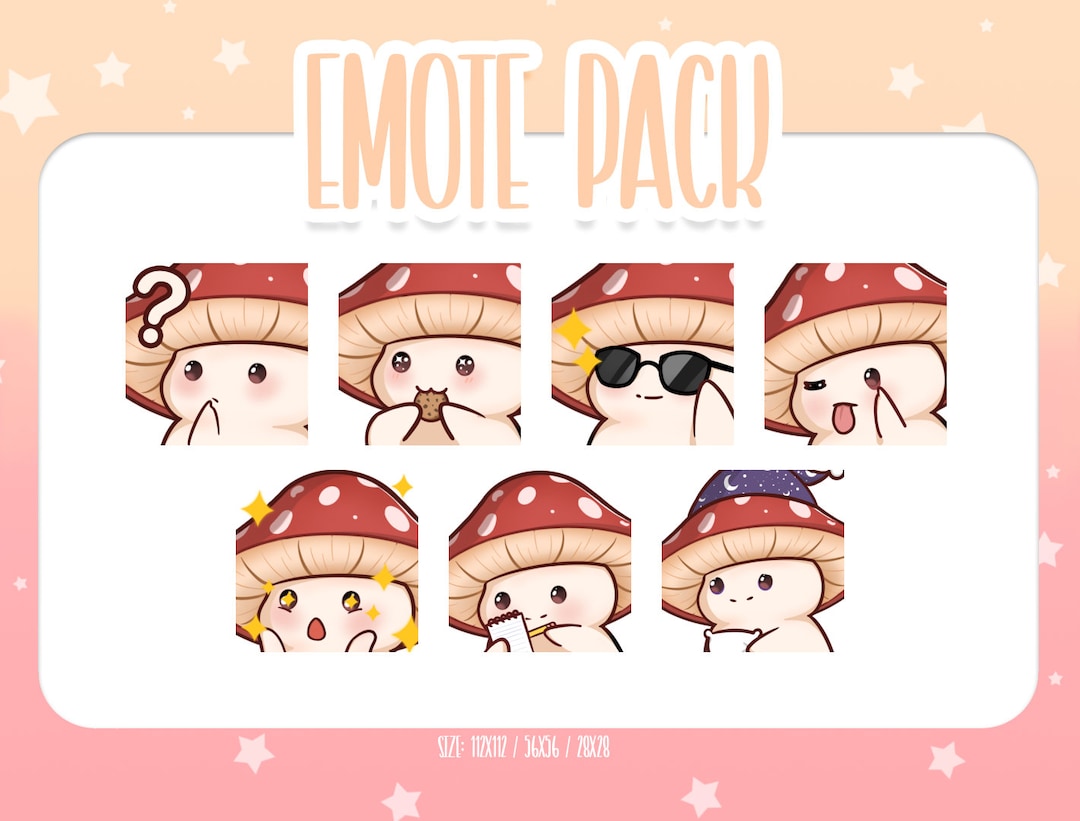 Cute Mushroom Emote Set 2, Chibi Mushroom Twitch Emotes, Cute and ...