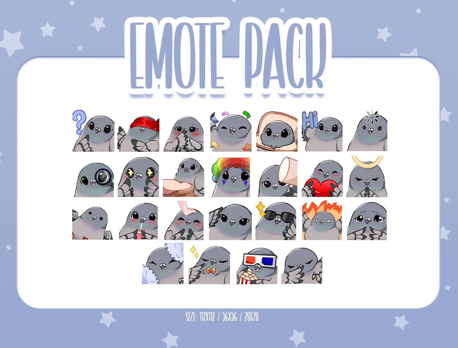 Cute Pigeon Bundle Pack - 25 Emote, Chibi Pigeon Twitch Emotes, Cute ...