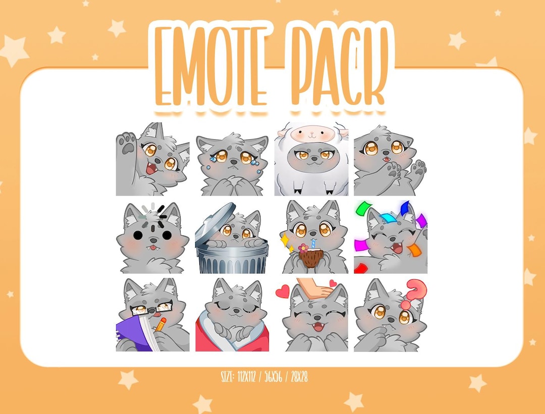 Cute Gray Wolf Emote Set 1, Chibi Wolf Twitch Emotes, Cute and Kawaii ...