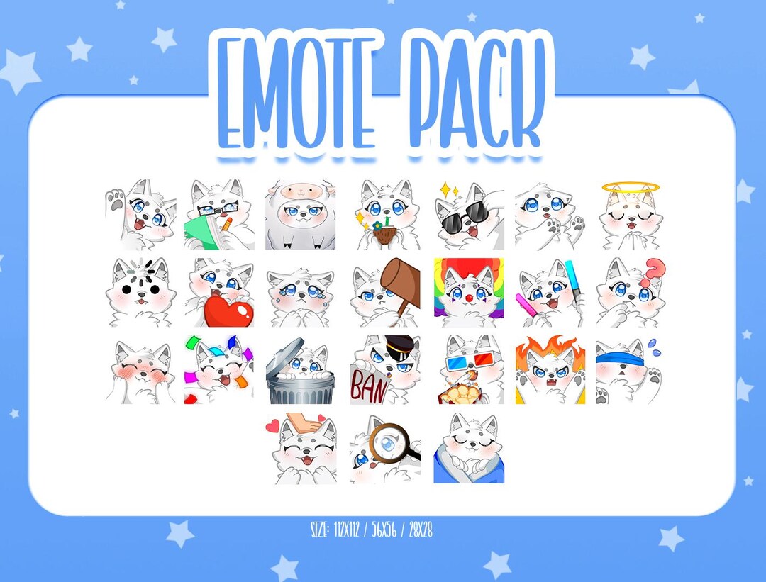 Cute White Wolf Bundle Pack - 24 Emote, Chibi Wolf Twitch Emotes, Cute ...