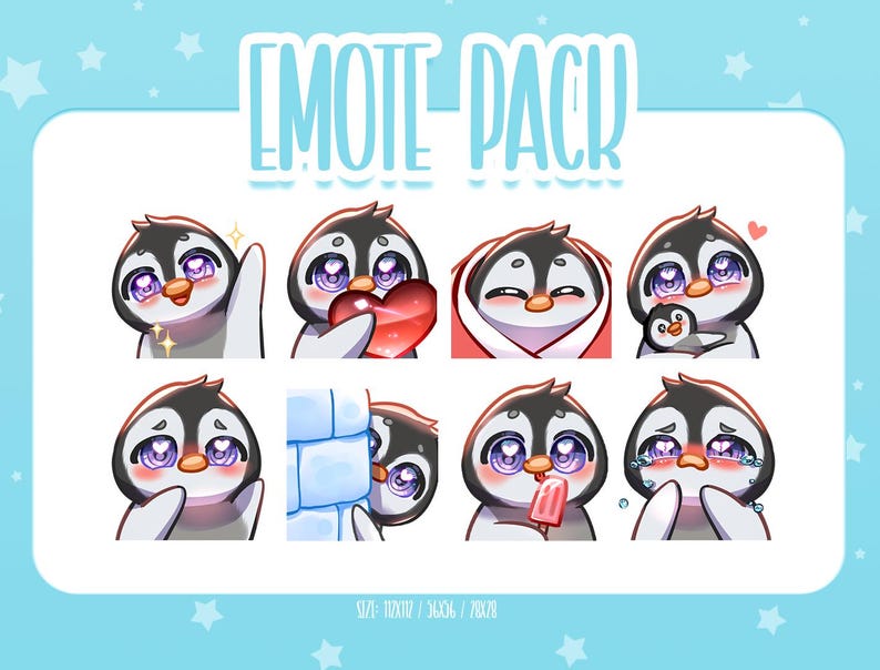 Cute Penguin Emote Set, Chibi Penguin Twitch Emotes, Cute and Kawaii ...