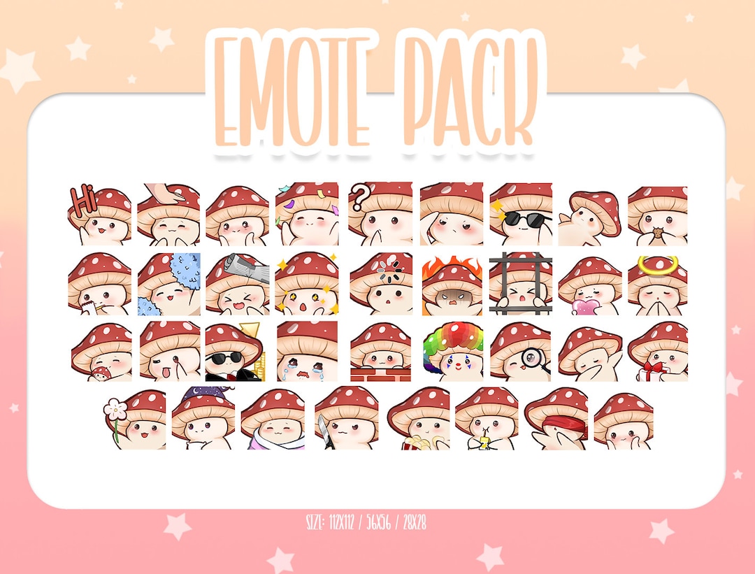 Cute Mushroom Bundle Pack - 35 Emote ,chibi Mushroom Twitch Emotes ...