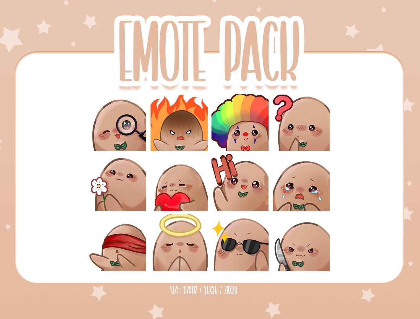 Cute Potato Emote Set 1, Cute Potato Twitch Emotes, Cute and Kawaii ...