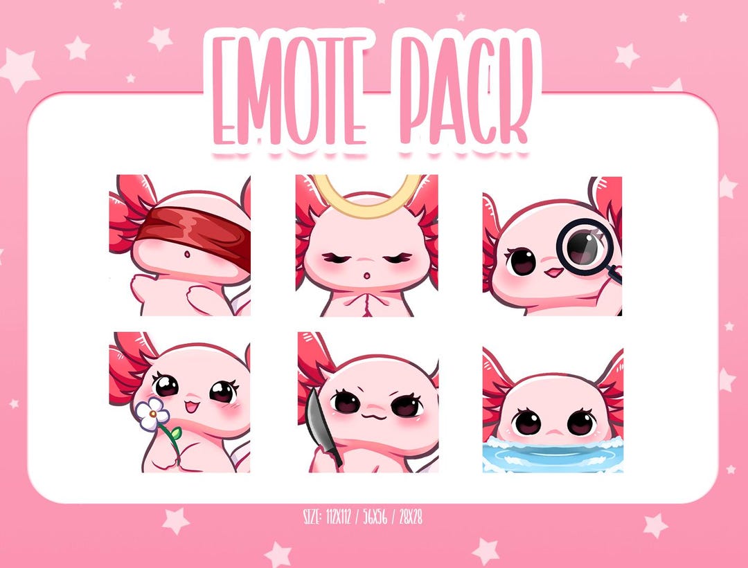Lindo Axolotl Emote Set 3, Chibi Axolotl Twitch Emotes, Lindo y Kawaii ...