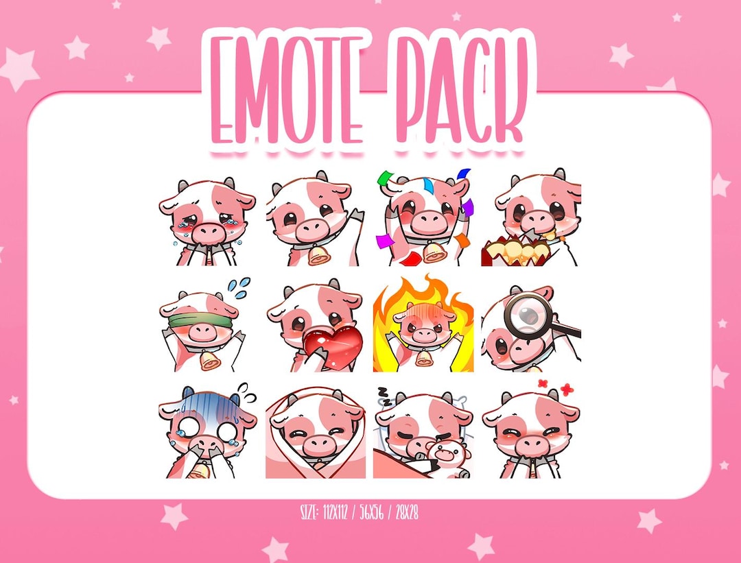 Cute Pink Cow Emote Set 1, Chibi Cow Twitch Emotes, Cute and Kawaii ...