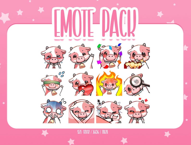 Cute Pink Cow Emote Set 1, Chibi Cow Twitch Emotes, Cute and Kawaii ...