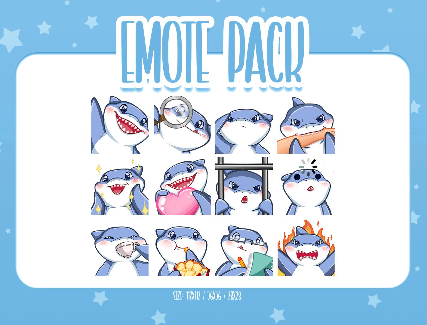 Cute Shark Emote Set 1, Chibi Shark Twitch Emotes, Cute and Kawaii ...