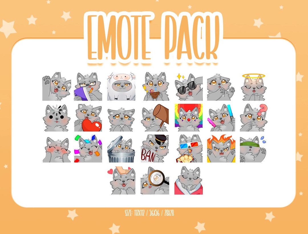 Cute Gray Wolf Bundle Pack - 24 Emote, Chibi Wolf Twitch Emotes, Cute ...