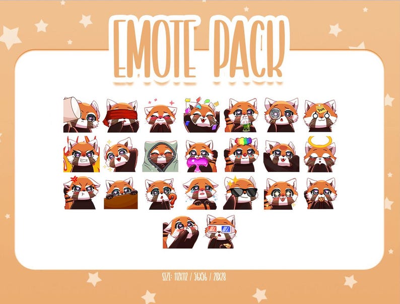 Cute Red Panda Bundle Pack - 23 Emote, Chibi Red Panda Twitch Emotes ...