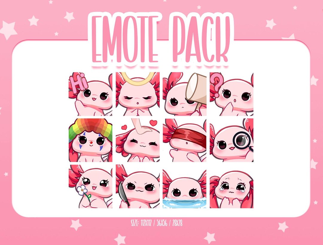 Cute Axolotl Emote Set 1, Chibi Axolotl Twitch Emotes, Cute and Kawaii ...