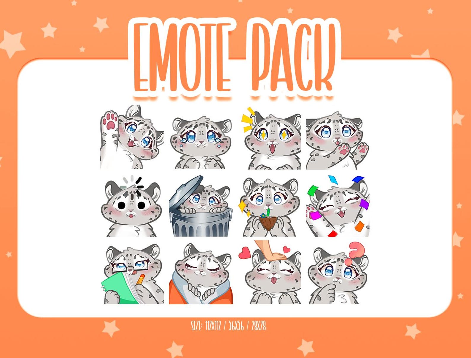 Cute Snow Leopard Emote Set 1, Chibi Snow Leopard Twitch Emotes, Cute ...