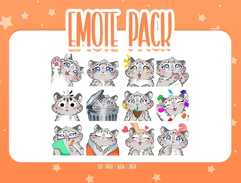 Cute Snow Leopard Emote Set 1, Chibi Snow Leopard Twitch Emotes, Cute ...
