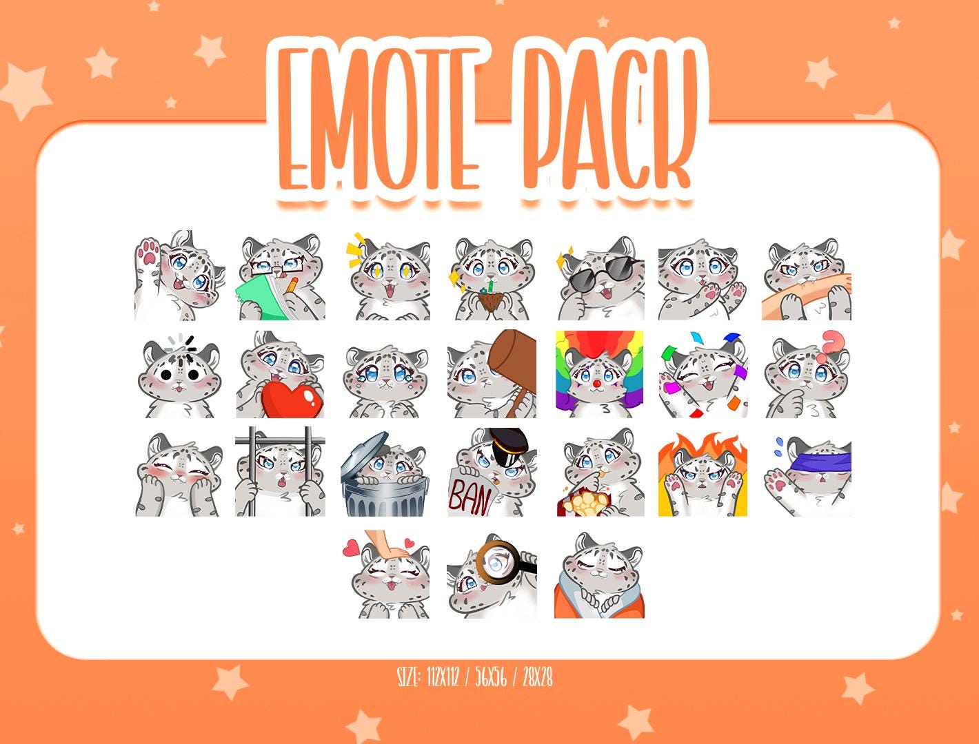 Cute Snow Leopard Bundle Pack - 24 Emote, Chibi Snow Leopard Twitch ...