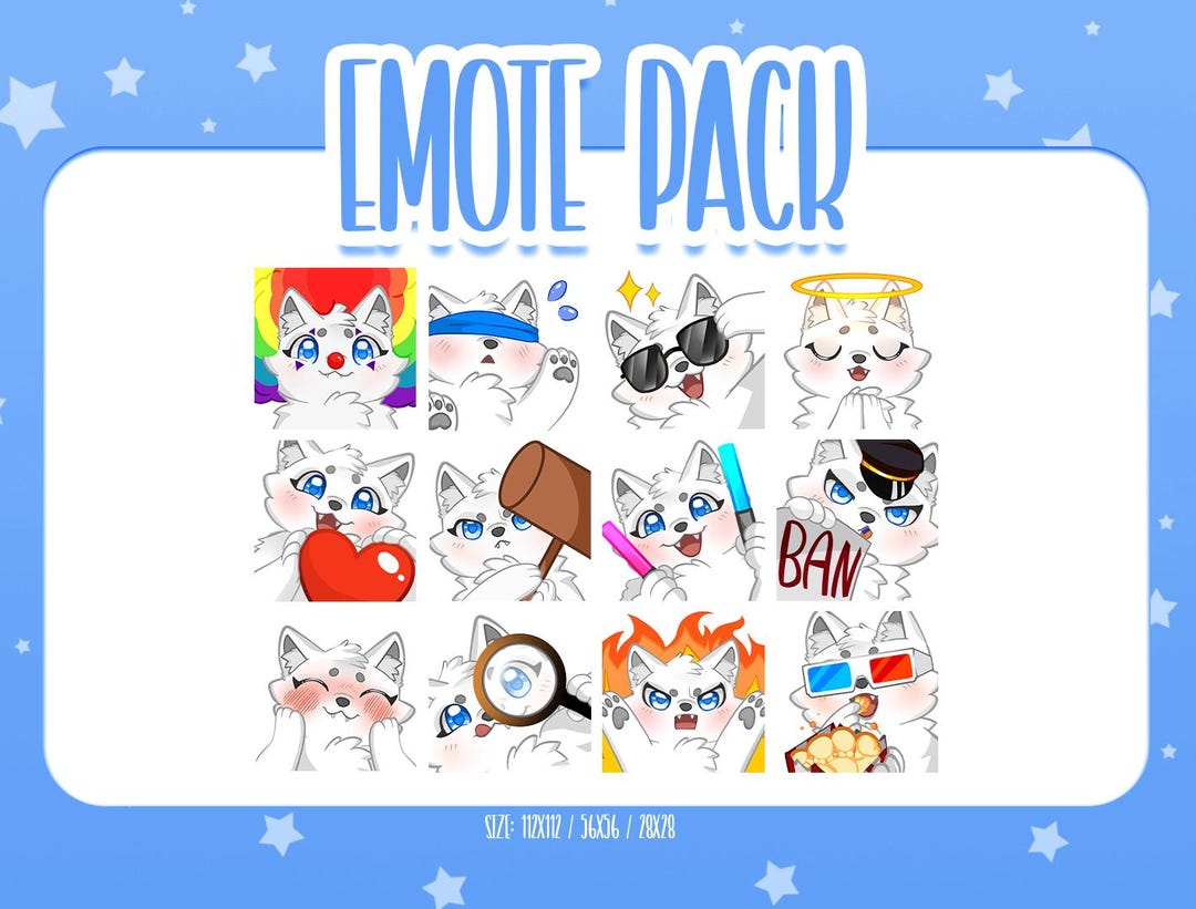 Cute White Wolf Emote Set 2, Chibi Wolf Twitch Emotes, Cute and Kawaii ...