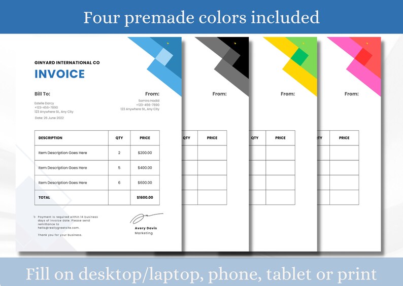 Invoice Template Fillable Small Business Custom Order Form - Etsy