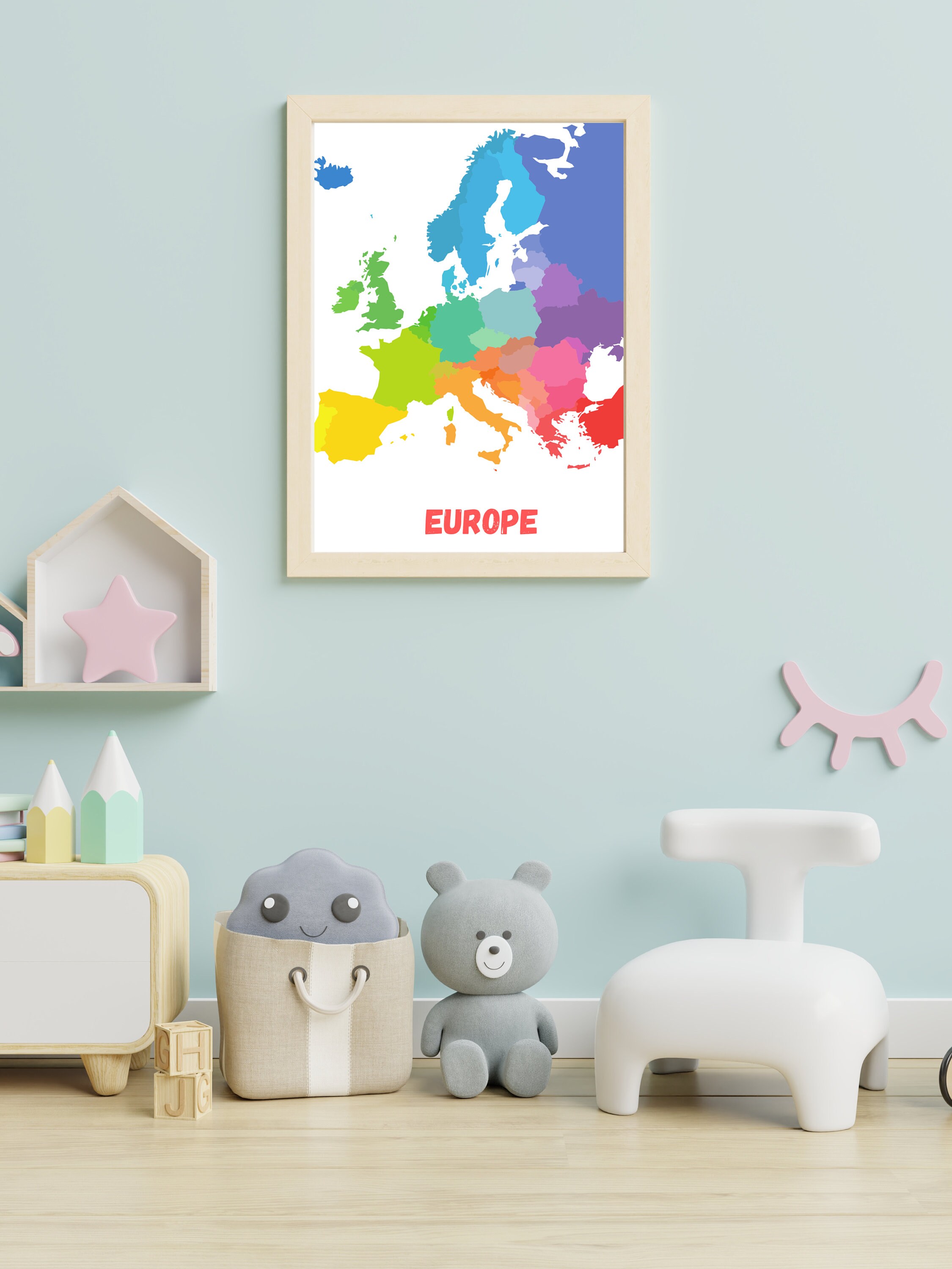 Europe Map Education Printable, European Colorful Homeschool Learning ...