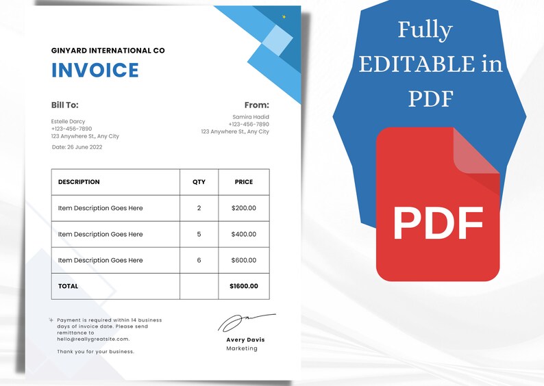 Invoice Template Fillable Small Business Custom Order Form - Etsy