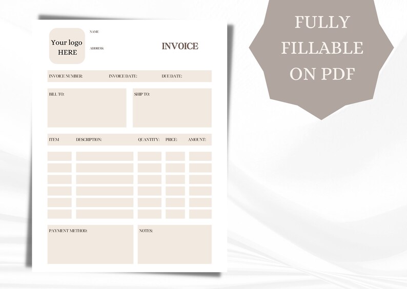 Invoice Template Fillable, Small Business Custom Order Form Printable ...