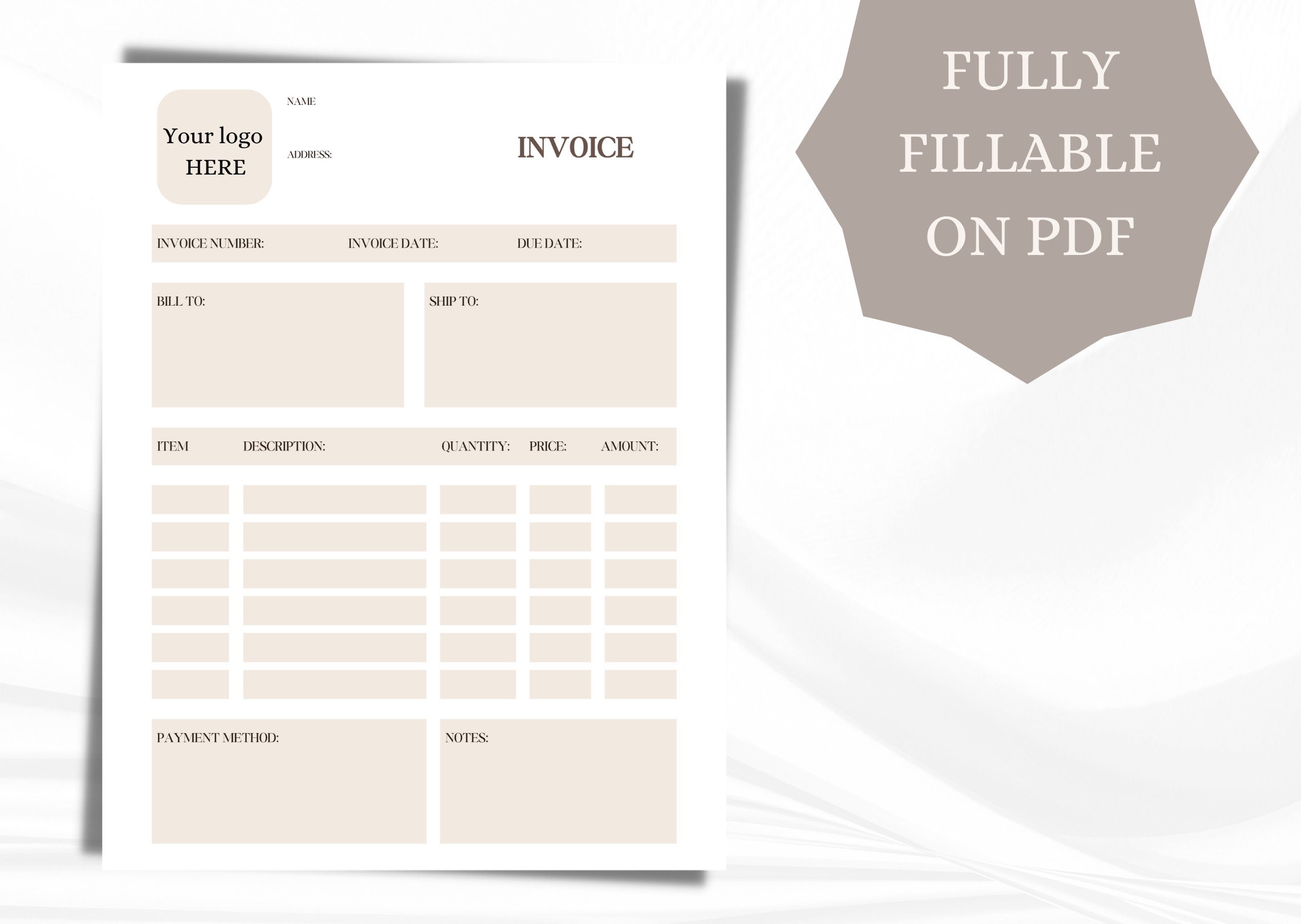 Invoice Template Fillable, Small Business Custom Order Form Printable ...