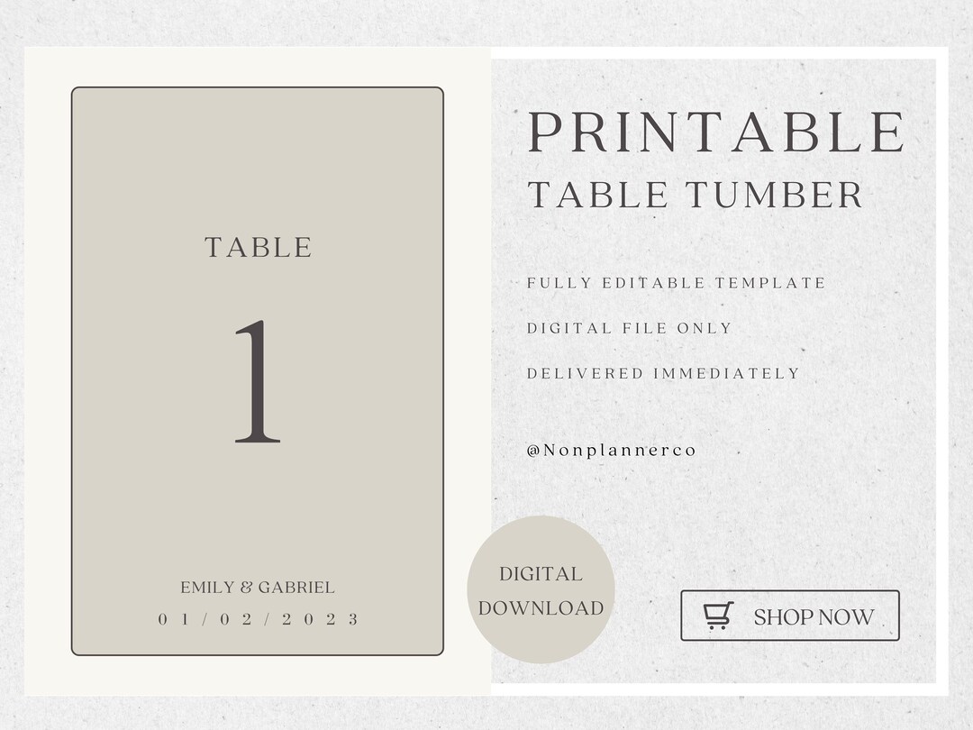 Digital Table Number Template for Wedding, Wedding Table Number ...