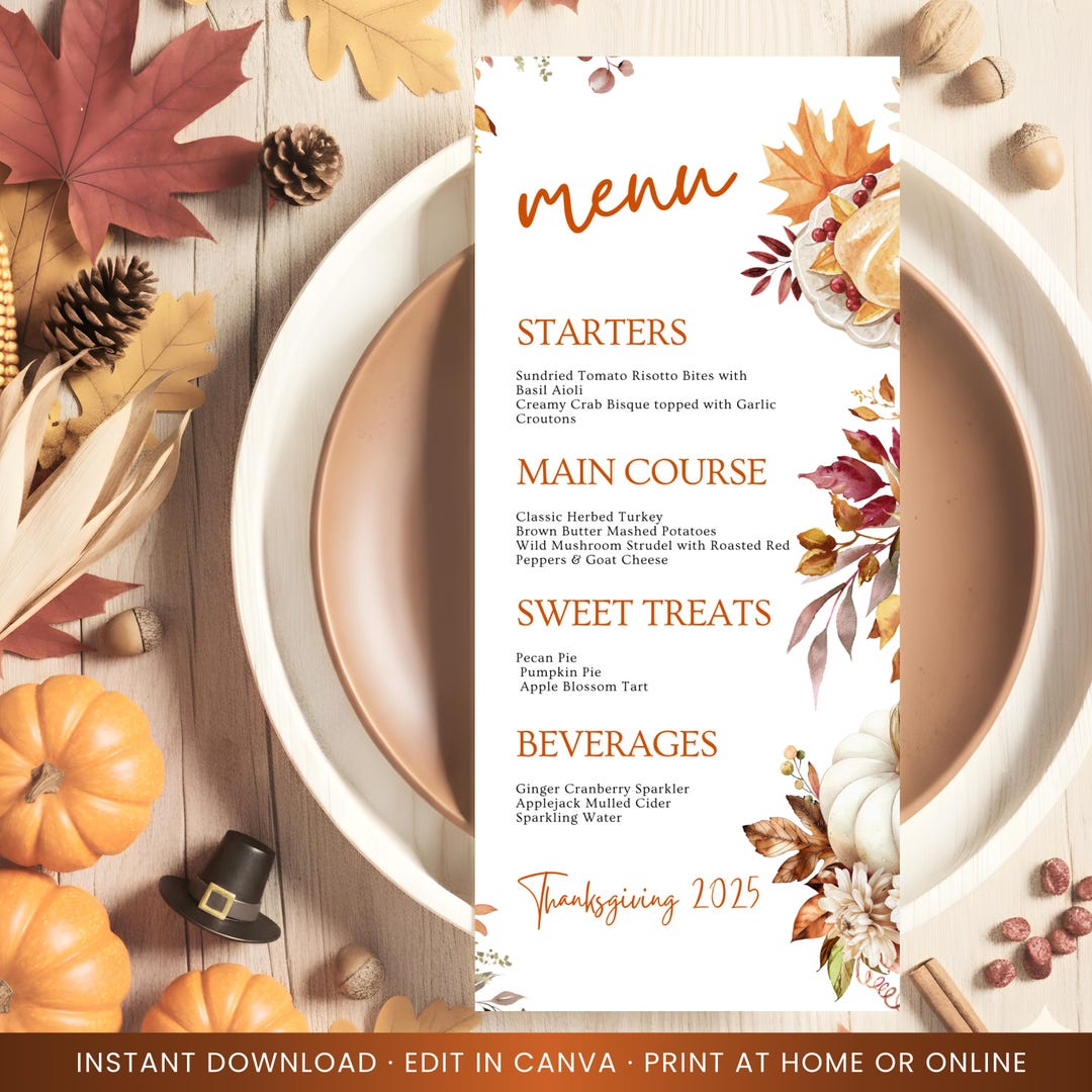 Editable Thanksgiving Dinner Menu | Pumpkin Thanksgiving Dinner Menu ...