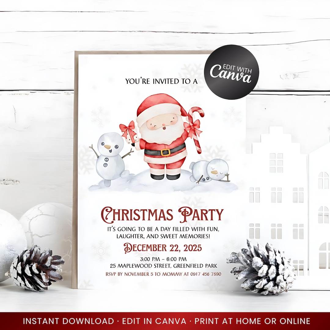 Editable Christmas Party Invitation, Printable Christmas Invitation ...
