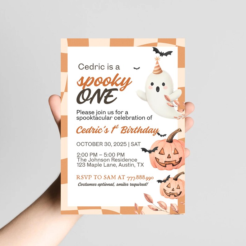 Spooky One 1st Birthday Invitation Boy, Halloween Ghost 1st Birthday ...