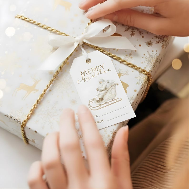White Christmas Gift Tag Set, Country Favor Tags Boho Farmhouse ...