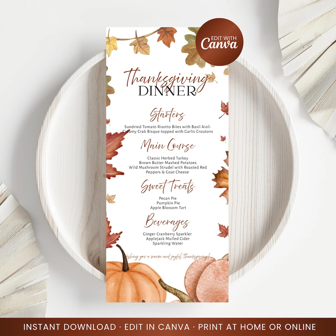 Editable Thanksgiving Dinner Menu | Pumpkin Thanksgiving Dinner Menu ...