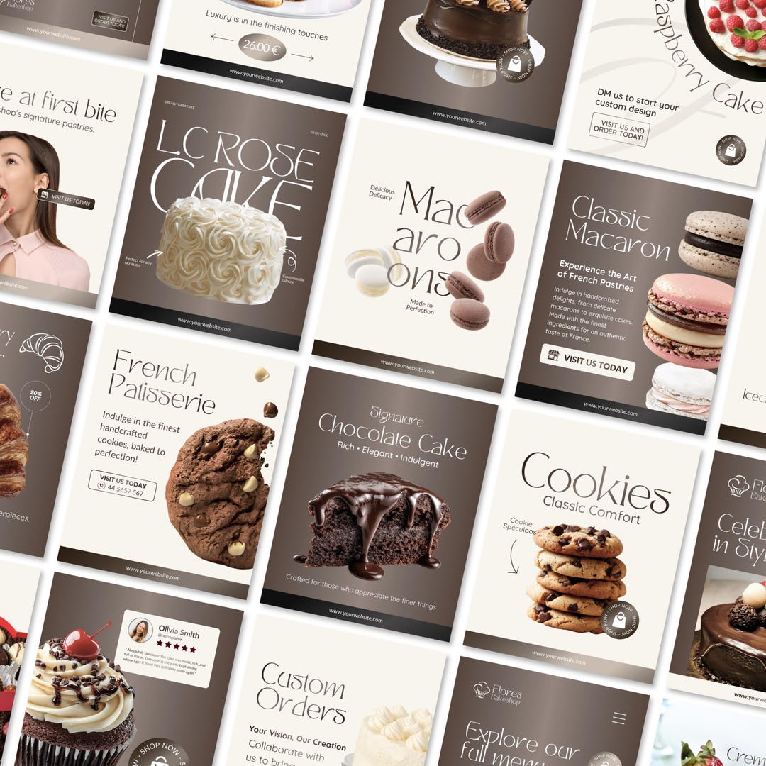 60 Luxury Bakery Instagram Template Canva | Editable Post and Story ...
