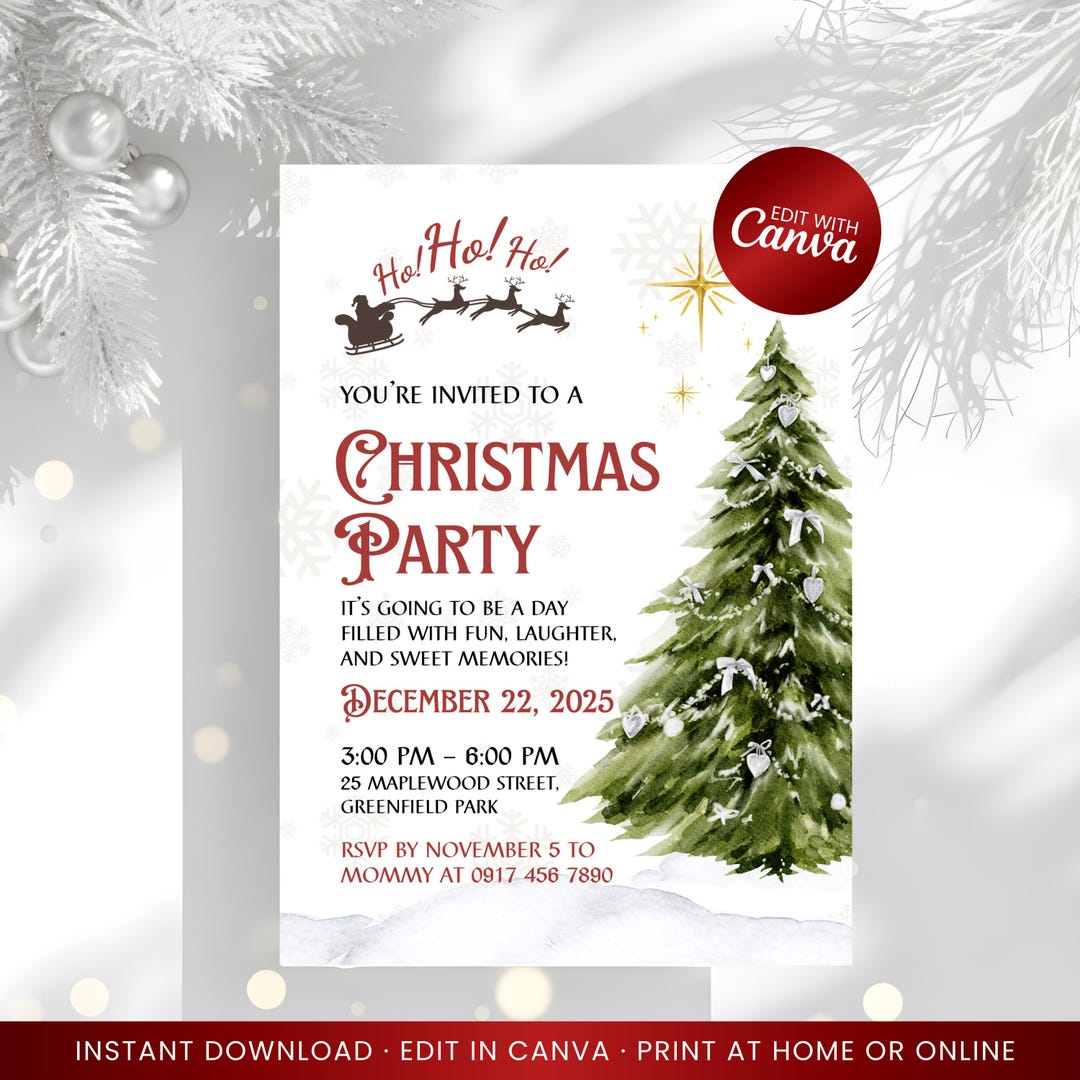 Editable Christmas Party Invitation, Printable Christmas Invitation ...