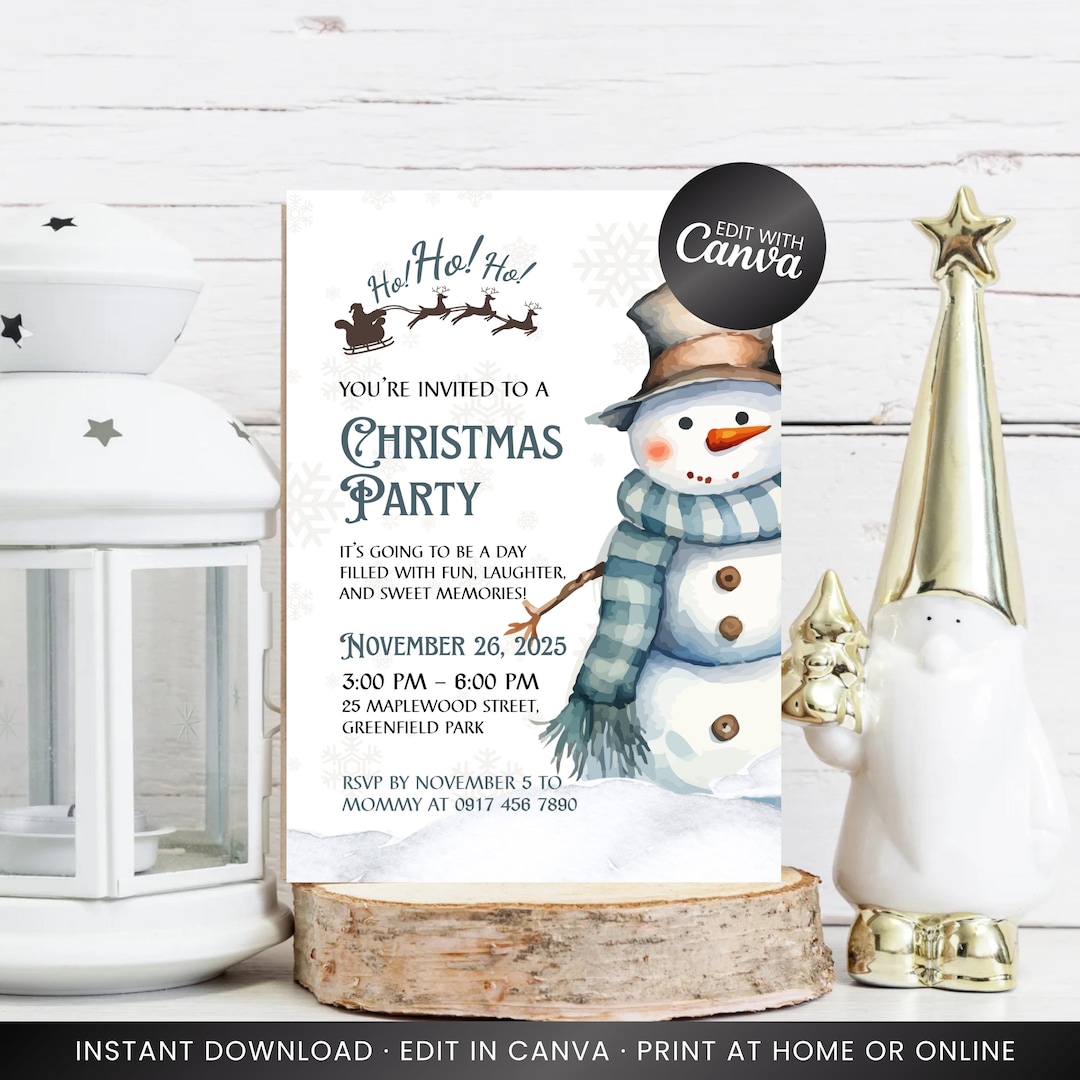 Editable Christmas Party Invitation, Printable Christmas Invitation ...